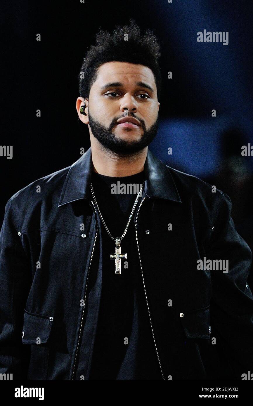 EDITORIAL USE ONLY. The Weeknd performs during the runway at the ...