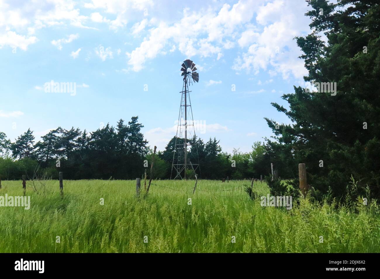 Old Rustic Windmill on Nebraska pasture landscape . High quality photo ...