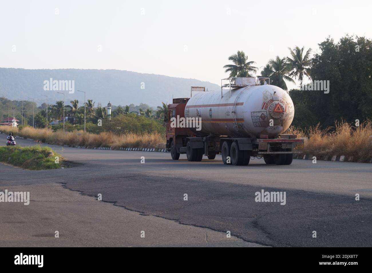 Thrissur, Kerala, India - 11-28-2020: Truck carries propylene gas ...
