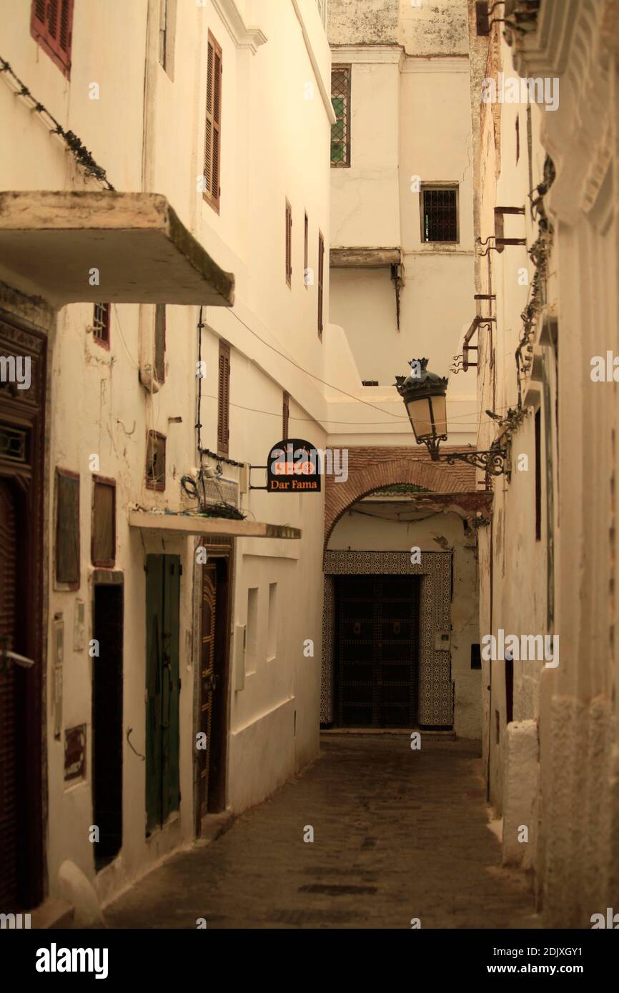 Old street in old medina of Tetouan. UNESCO heritage, Andalusian Arabic ...