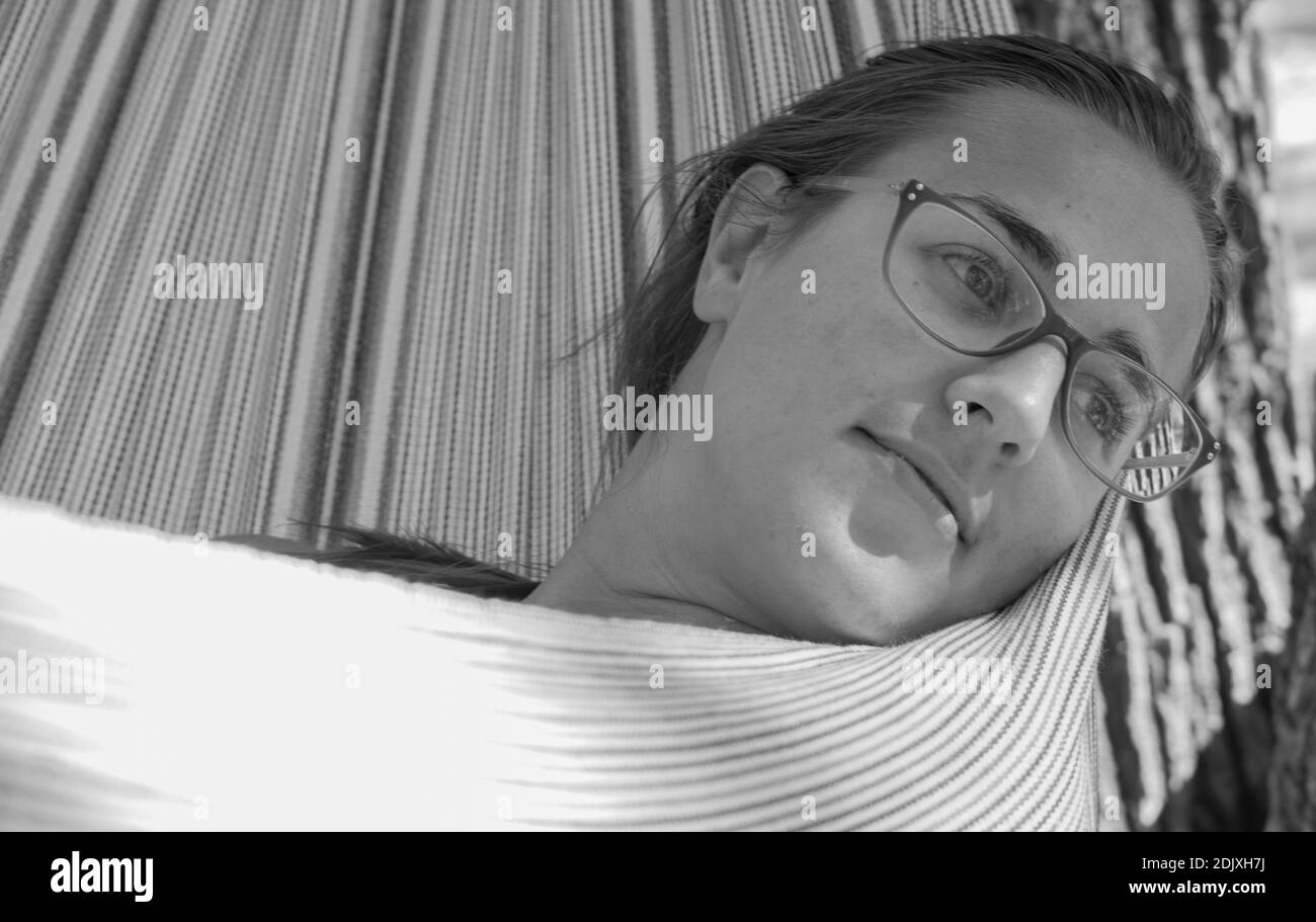 Woman lying down looking up Black and White Stock Photos & Images - Alamy
