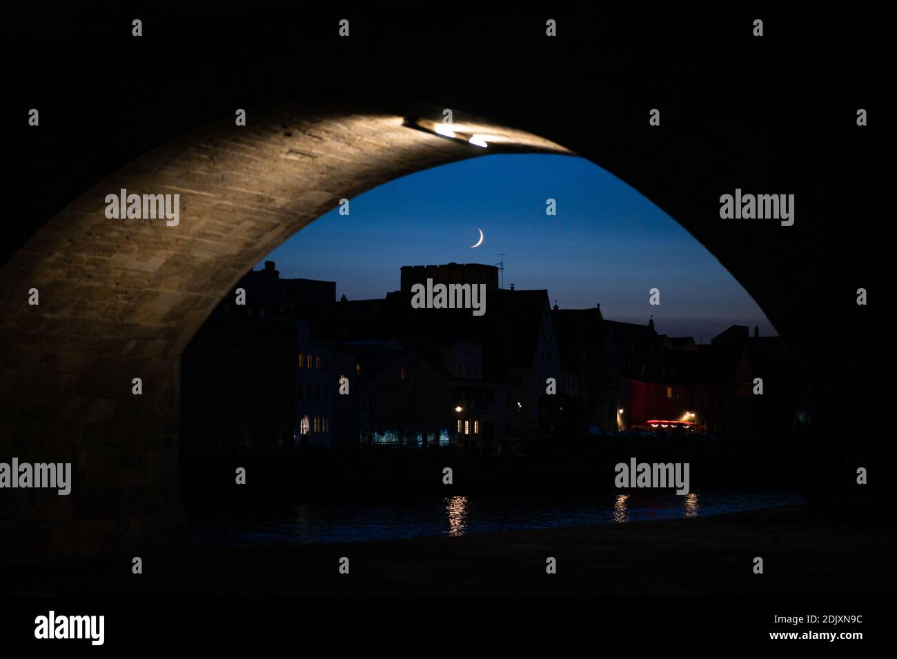 Bridge In Moonlight Moon Over Bridge High Resolution Stock Photography ...