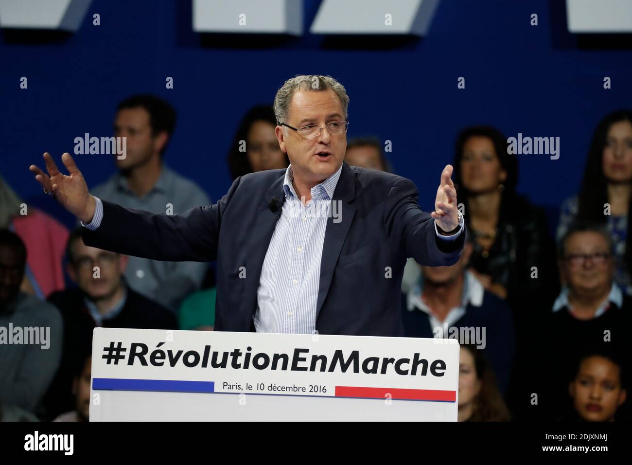 Richard Ferrand speaking during French presidential candidate Emmanuel ...