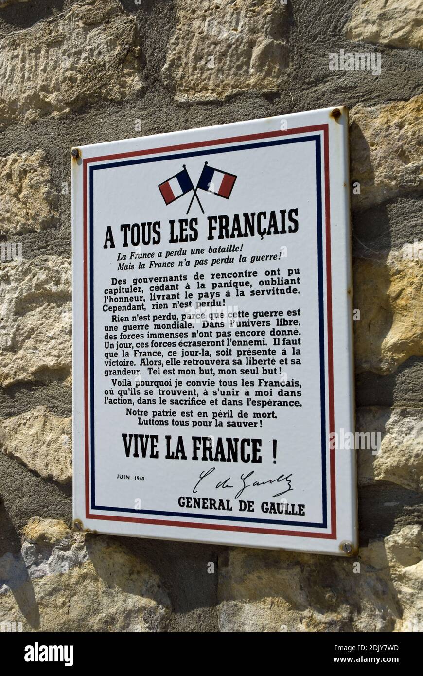 Historic sign of World War Two French general De Gaulle's speech reads ...