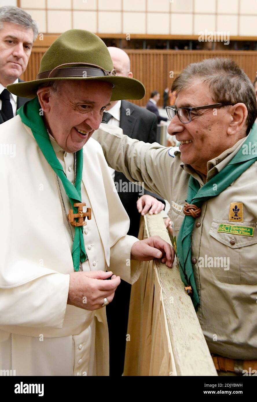Pope Francis wears a hat given to him by an 'Explorer and Guide Of ...