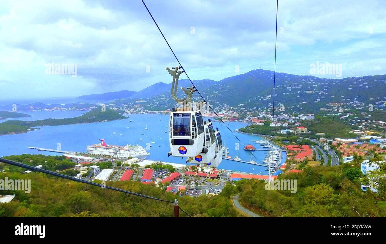 St Thomas, U.S Virgin Islands - May 12, 2017 - The cable car and the ...