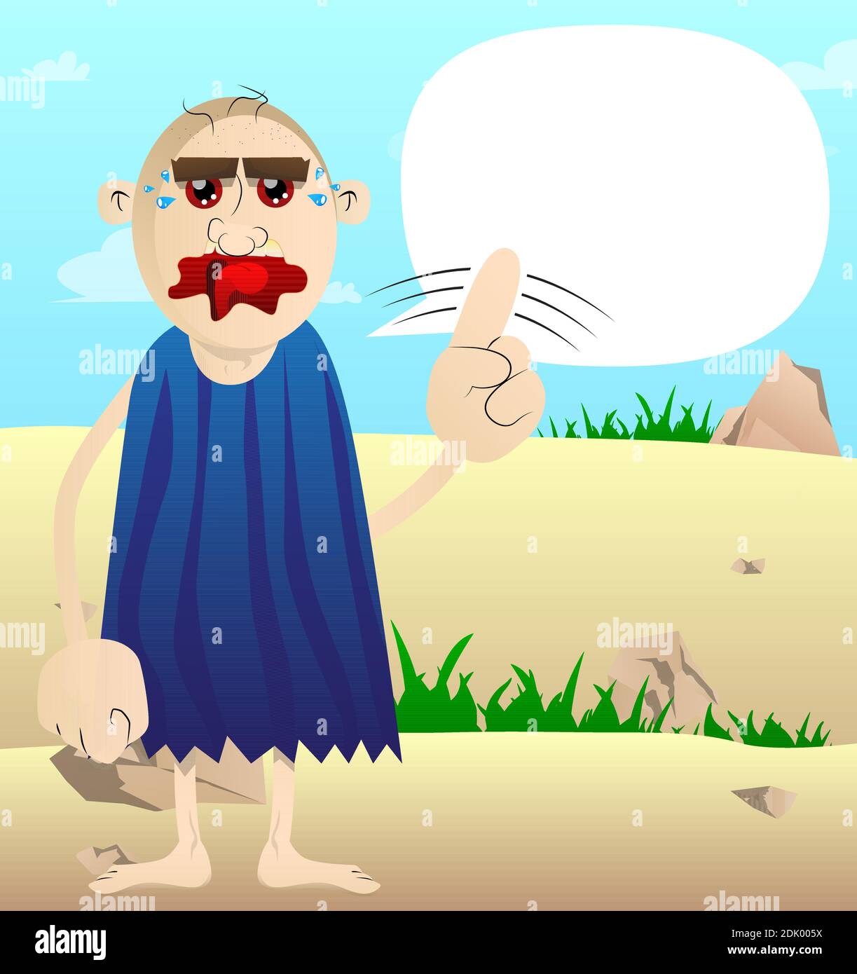 Cartoon caveman saying no with his finger. Vector illustration of a man ...