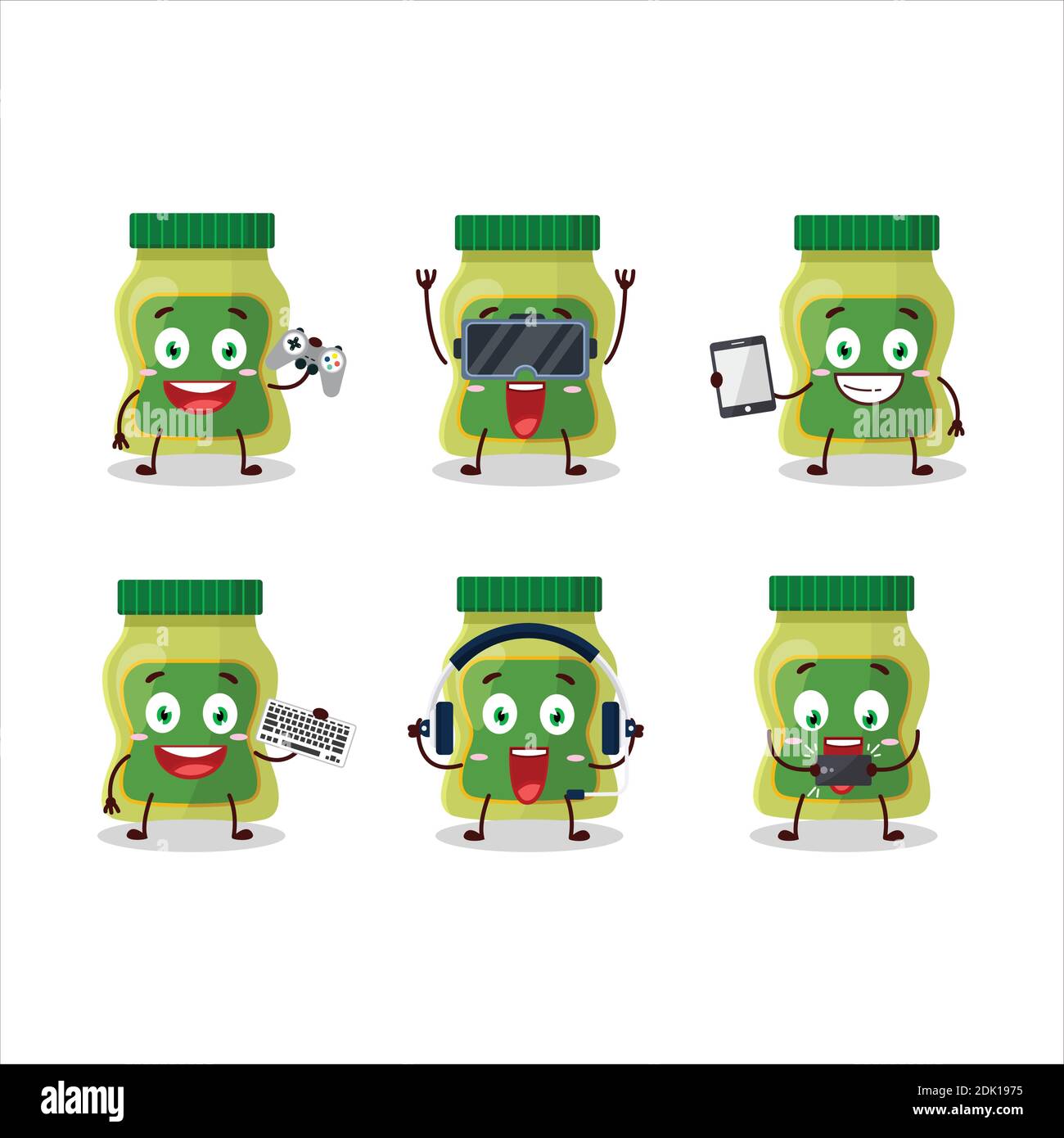 Wasabi cartoon character are playing games with various cute emoticons ...