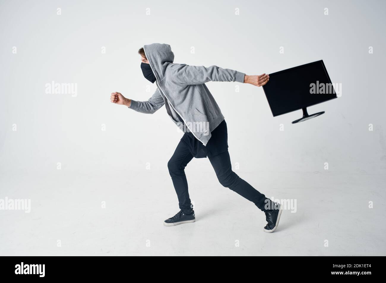 man steals equipment disguise escape crime isolated background Stock ...