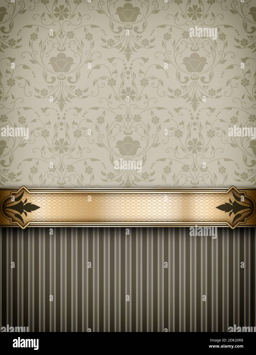 Retro style background with golden decorative border and floral ...