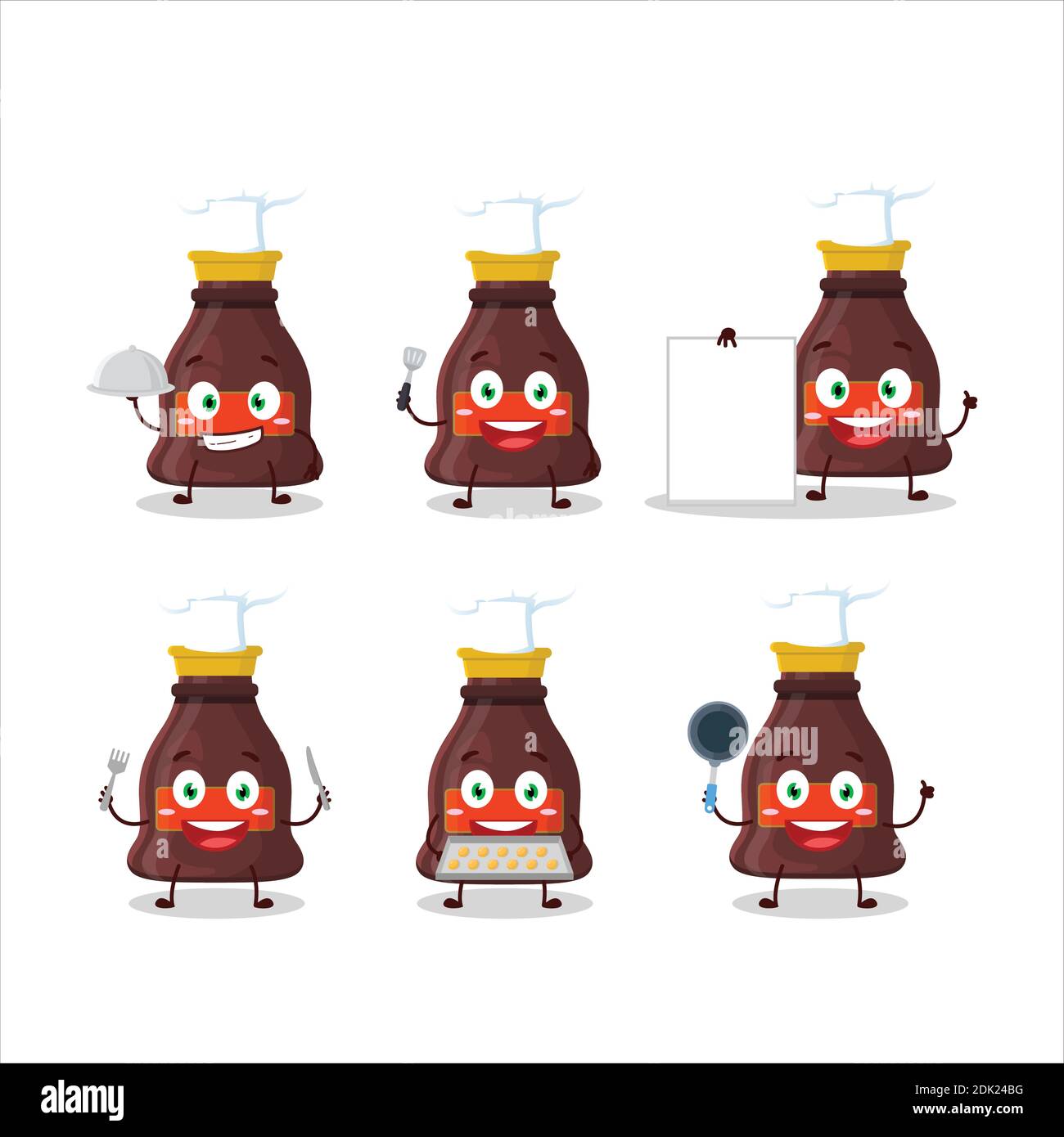 Cartoon character of soy sauce with various chef emoticons. Vector ...