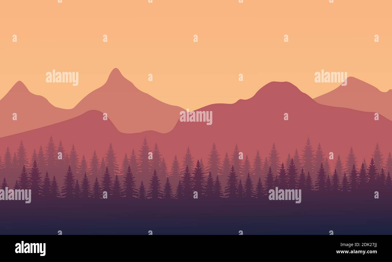 The beautiful scenery tree and mountain in the afternoon. City vector ...
