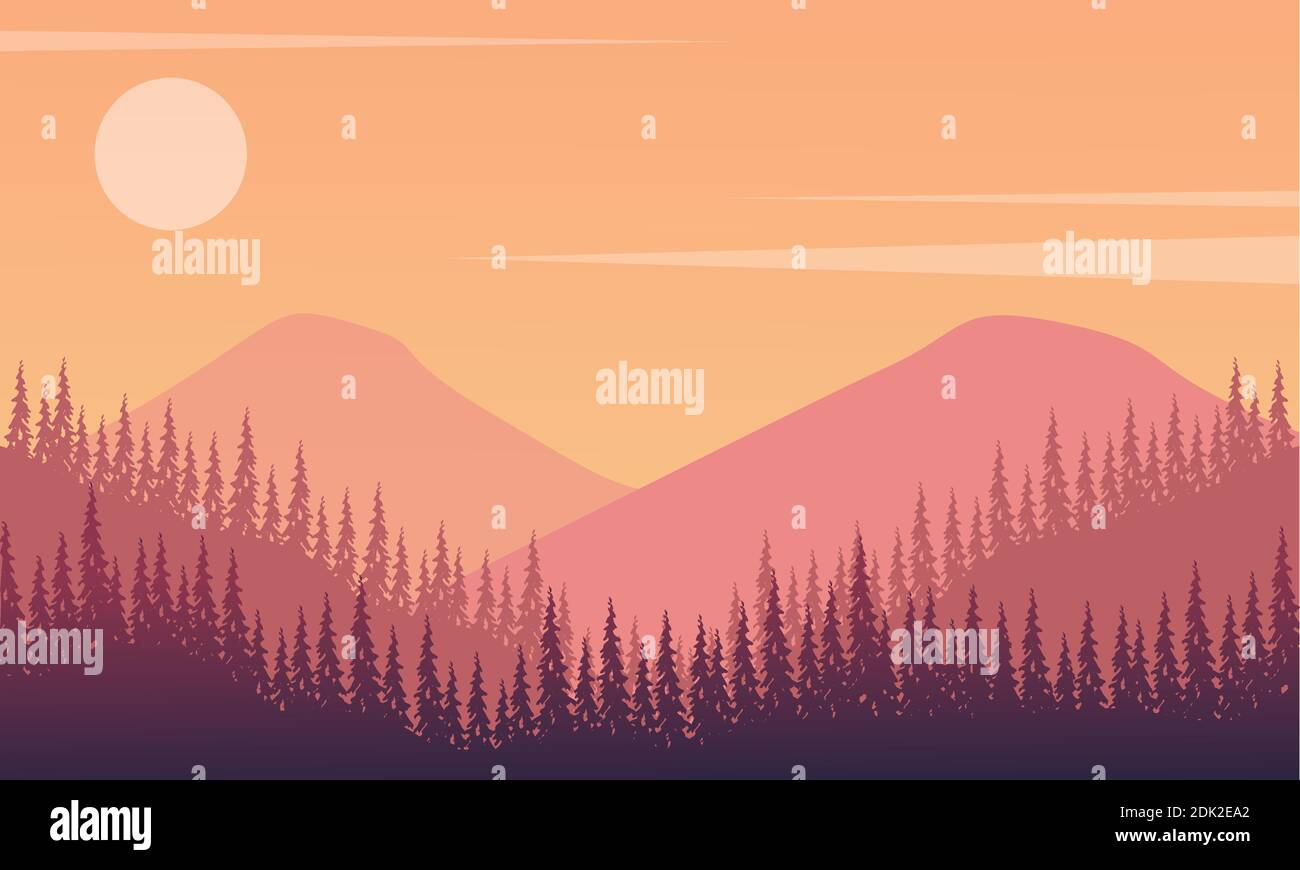 Scenery nice nature panorama in the afternoon. City vector illustration ...