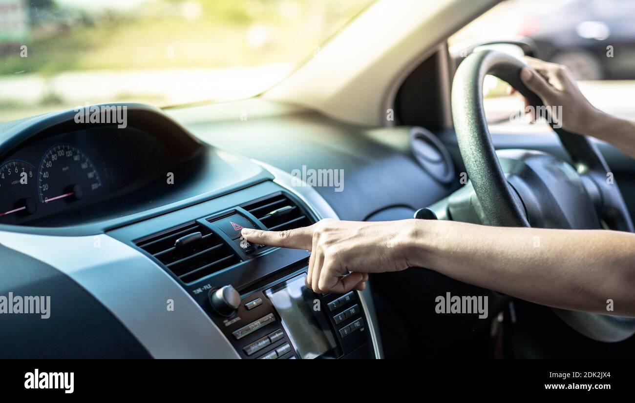 Hand pressing steering wheel hi-res stock photography and images - Alamy