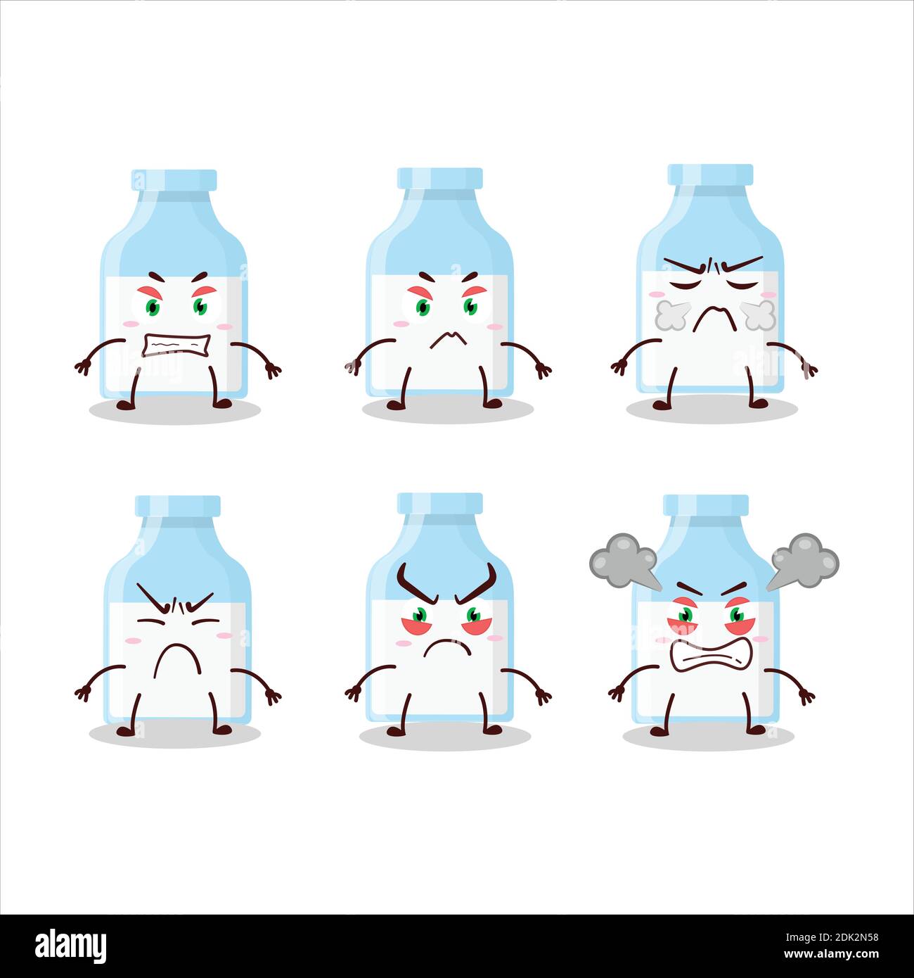 Milk bottle cartoon character with various angry expressions. Vector ...
