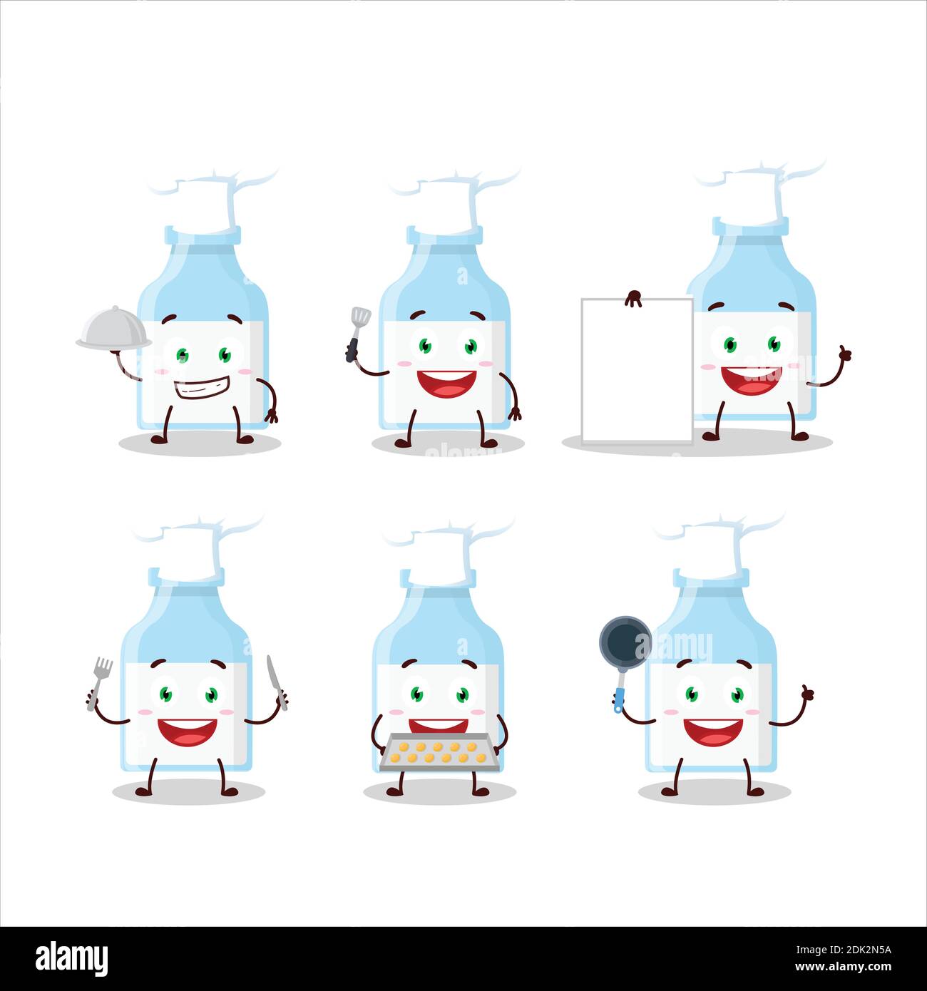Cartoon character of milk bottle with various chef emoticons. Vector ...