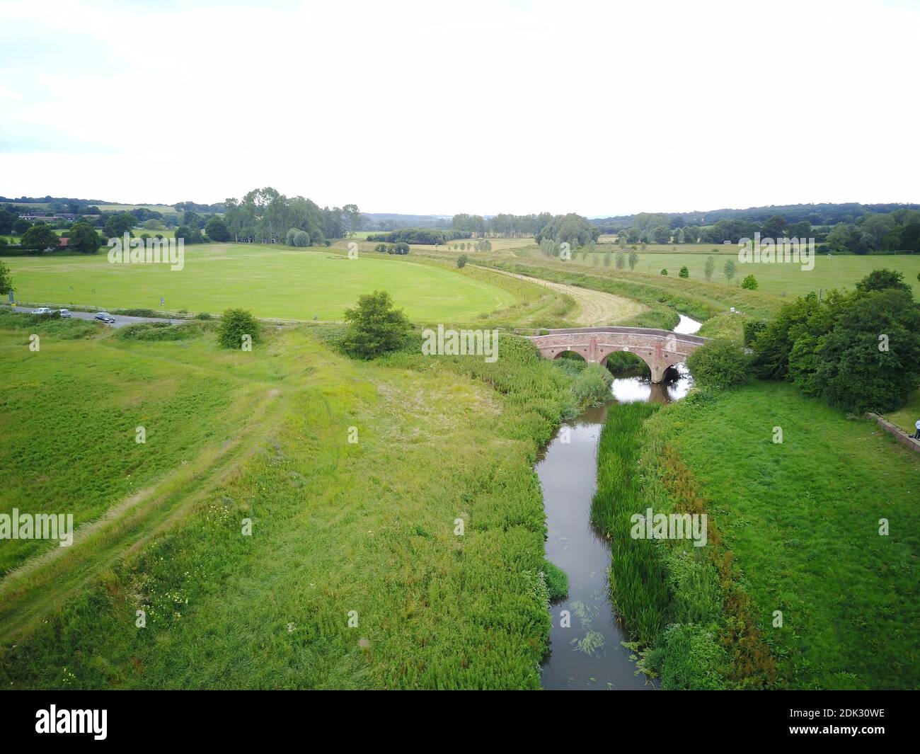 Aerial view of a bridge near the Bodiam Castle at United Kingdom Stock ...