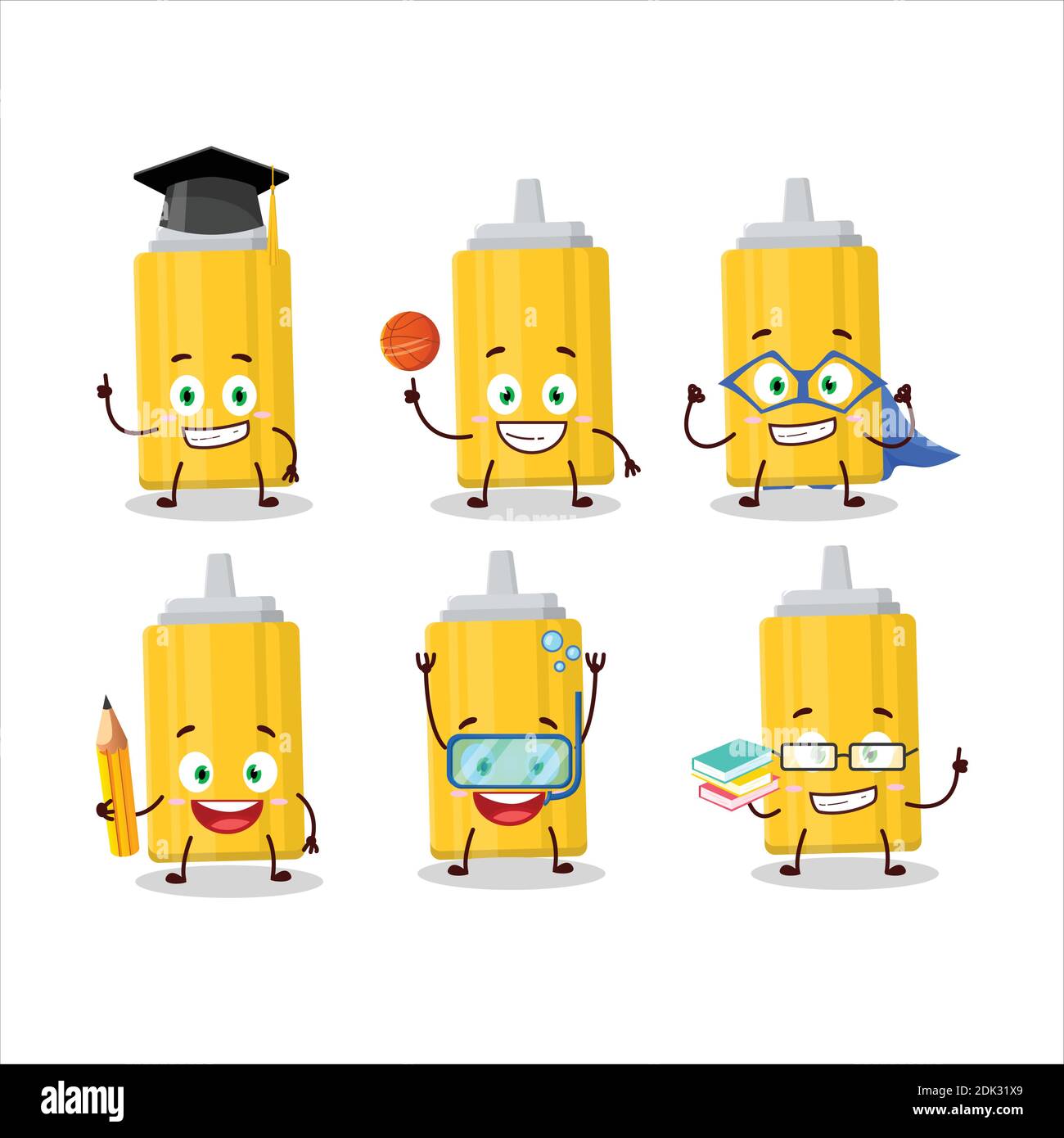 School student of mustard bottle cartoon character with various ...
