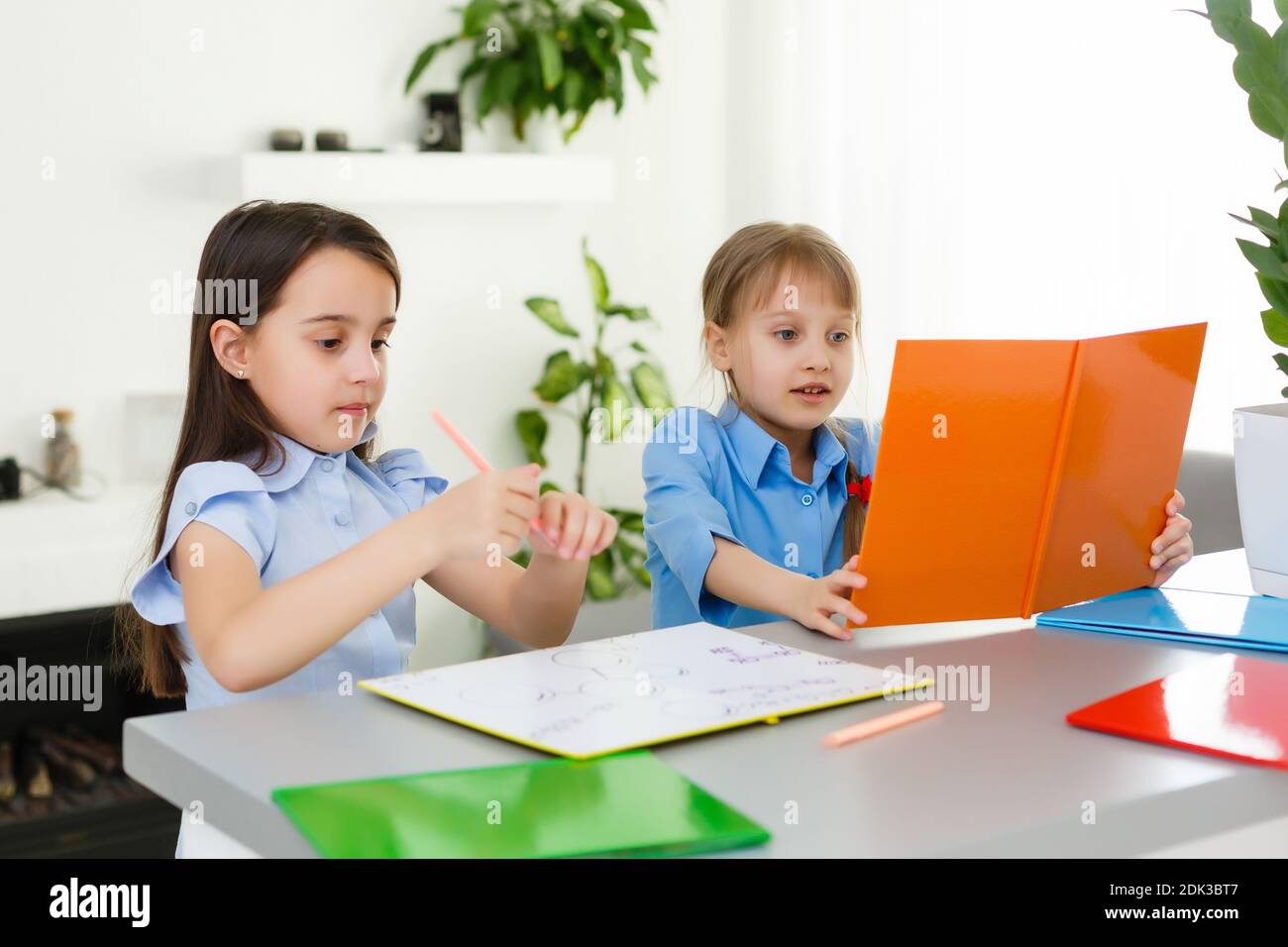 Learning from home, Home school kid concept. Little children study ...