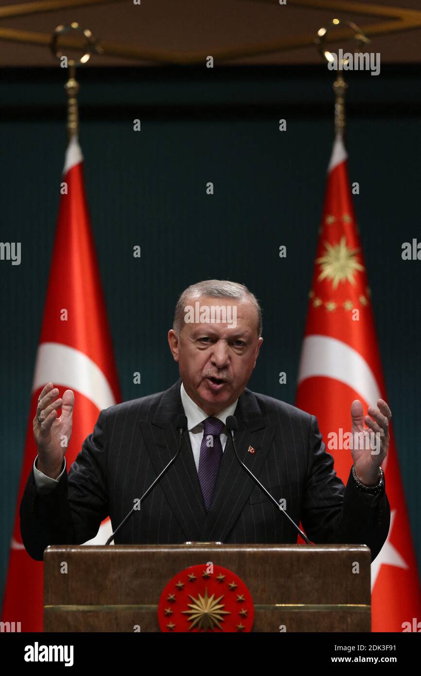 Turkey's President Recep Tayyip Erdogan, makes statements after ...