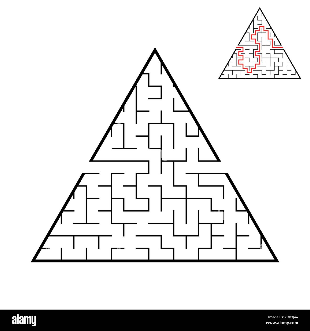 An abstract triangular labyrinth with an entrance and an exit. An ...
