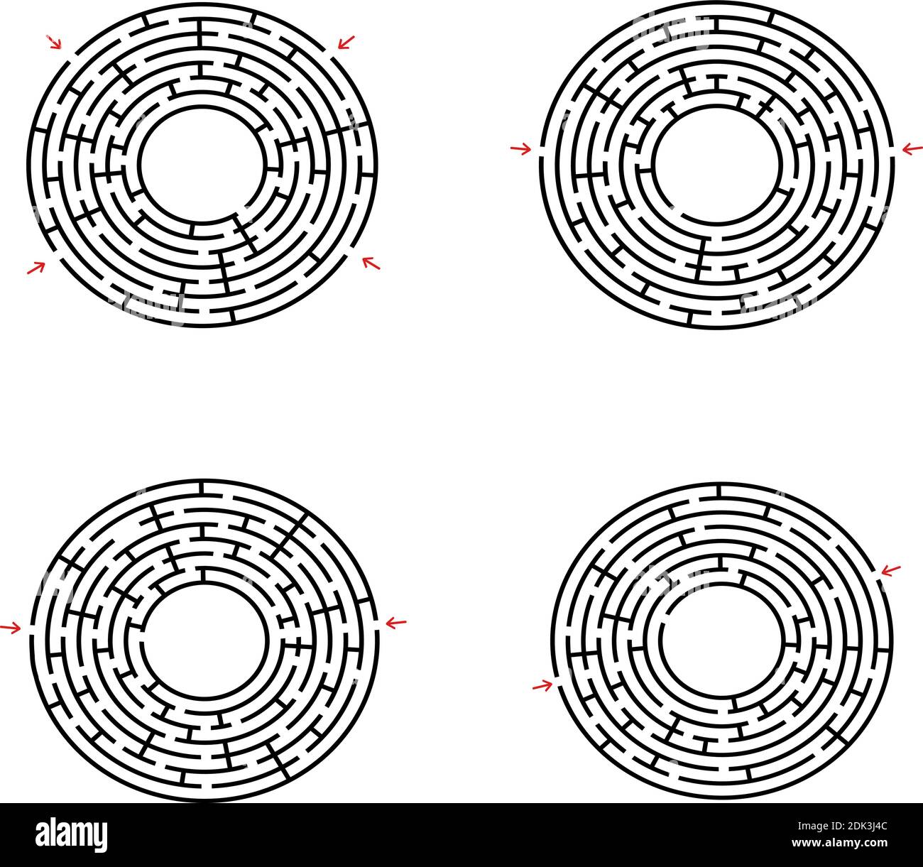 Black abstract round maze with a place for your drawing. Set of four ...