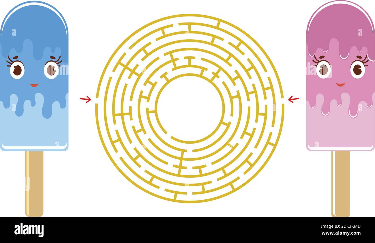 Colorful round maze with a lovely cartoon character. Funny ice cream ...