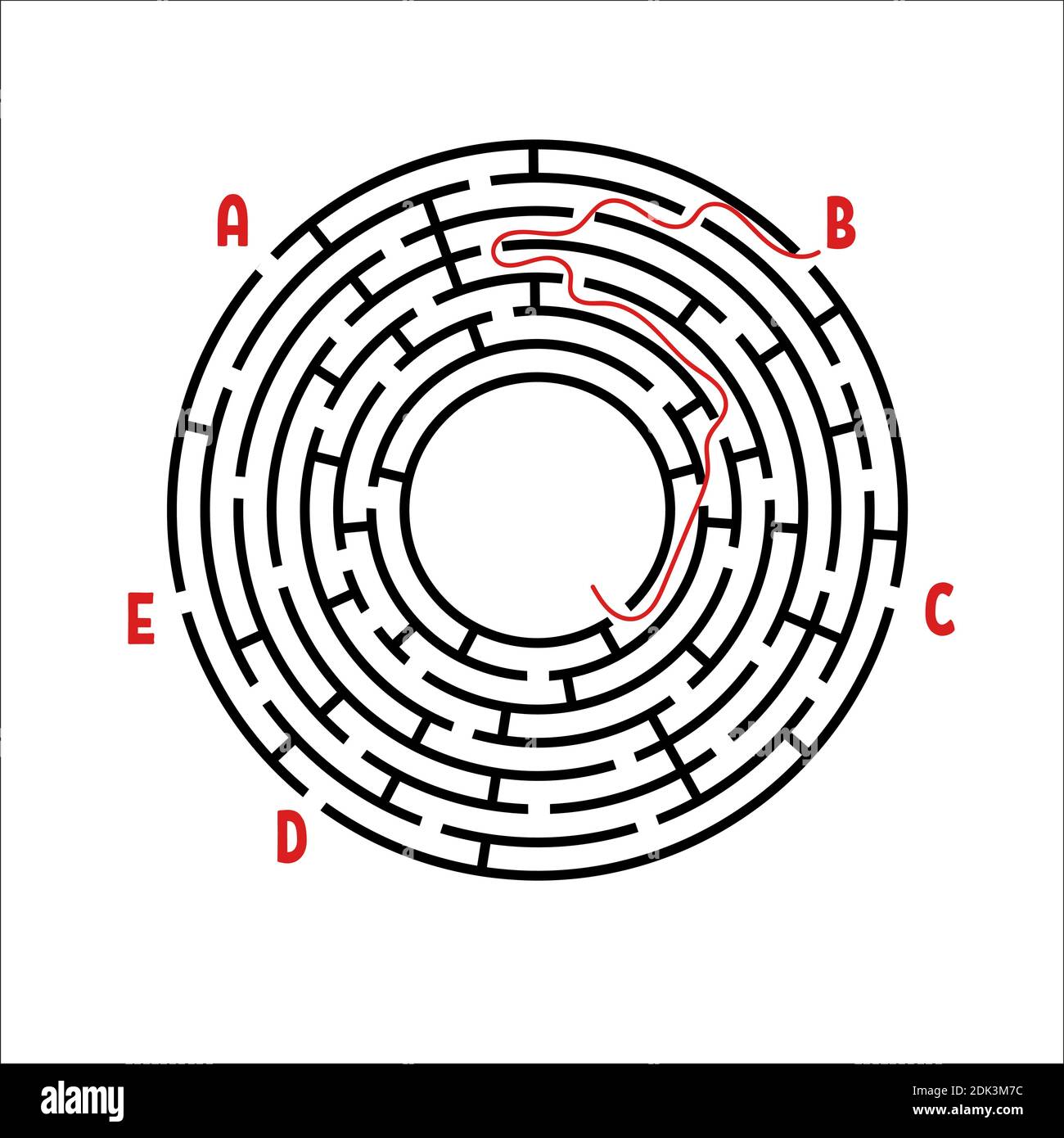 Abstract round maze. Game for kids. Children's puzzle. Five entrances ...