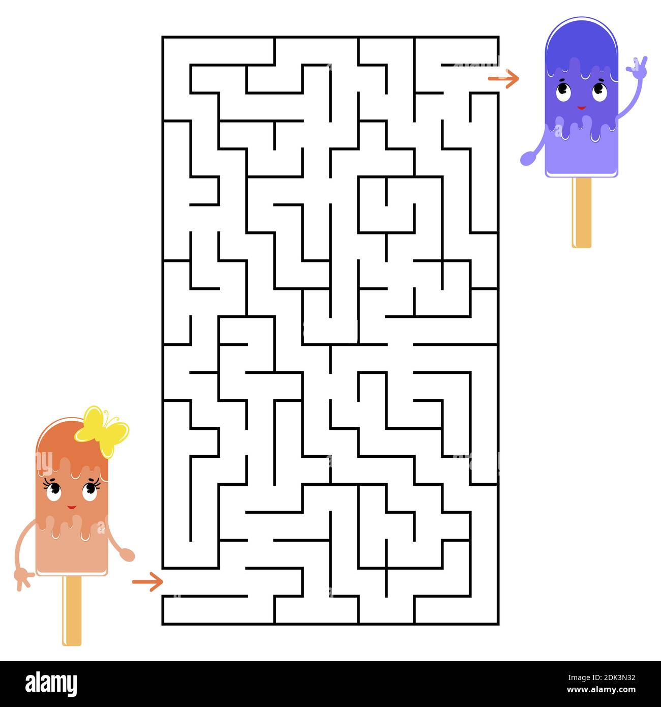 Abstract rectangular maze with a cute color cartoon character. Funny ...