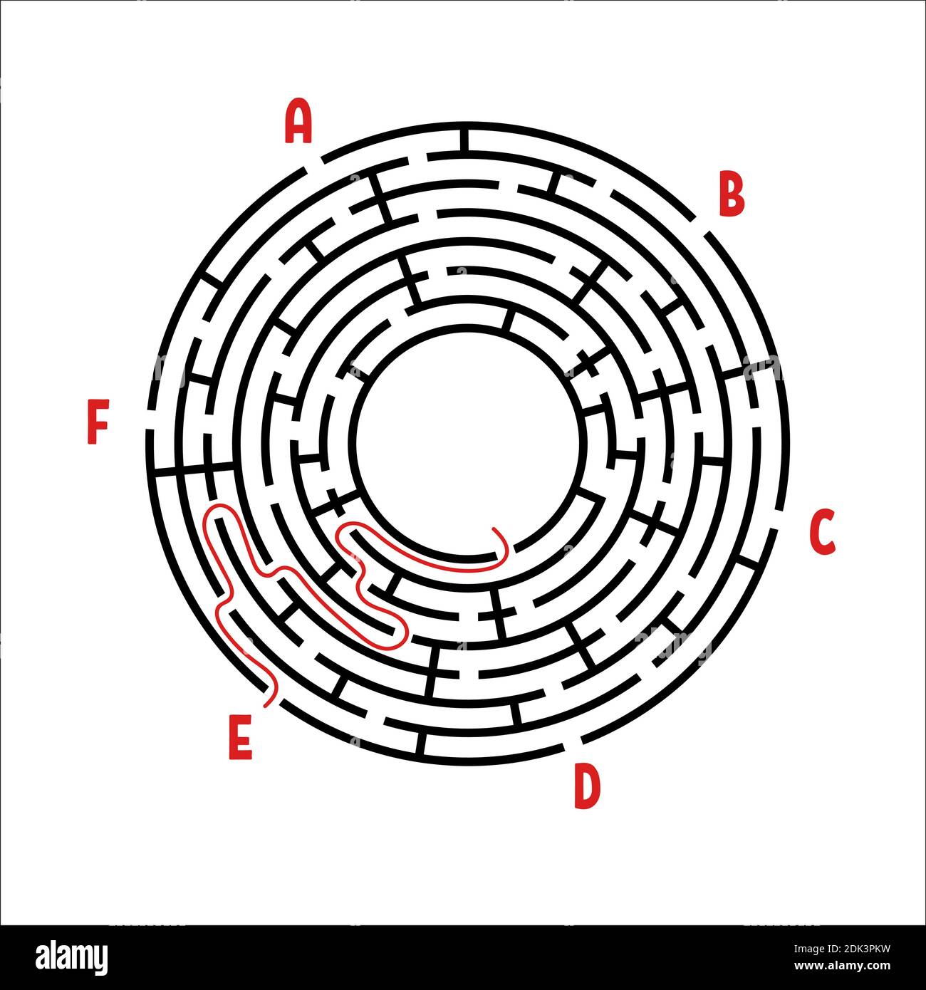 Abstract round maze. Game for kids. Children's puzzle. Six entrances ...