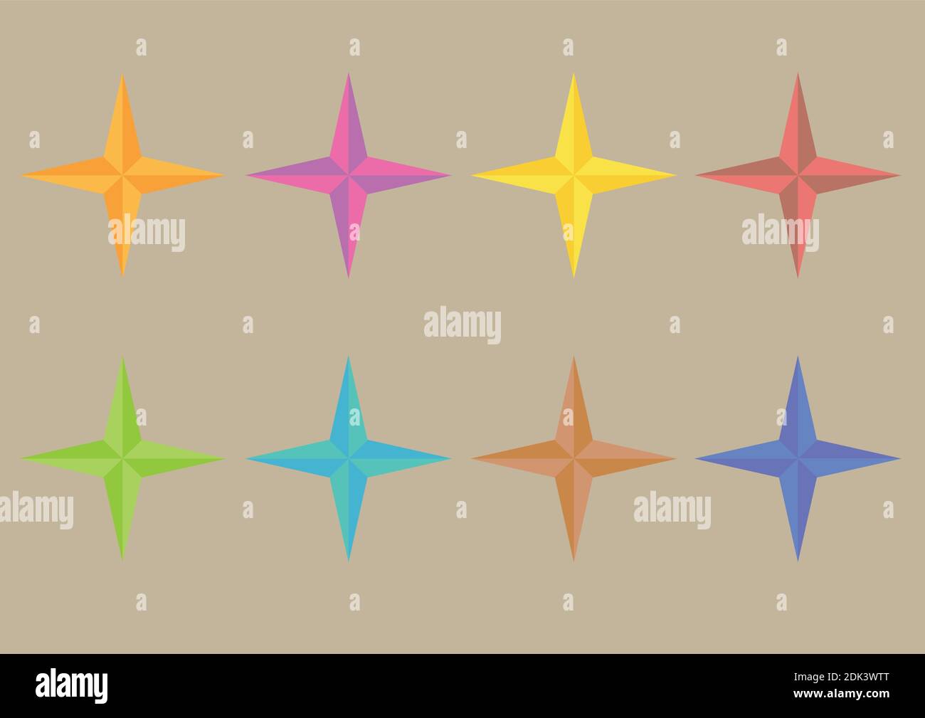 Set of vector illustration of four point star symbols as decorative art ...