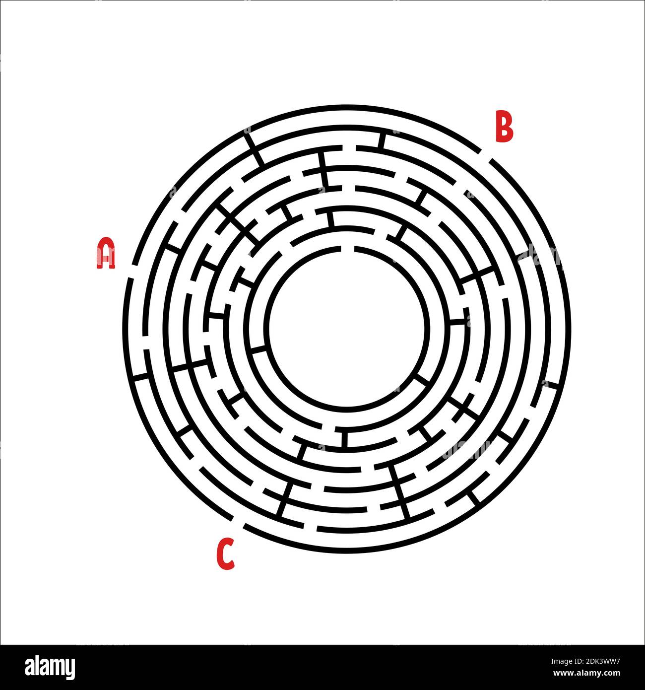 Black round maze. Game for kids. Children's puzzle. Many entrances, one ...