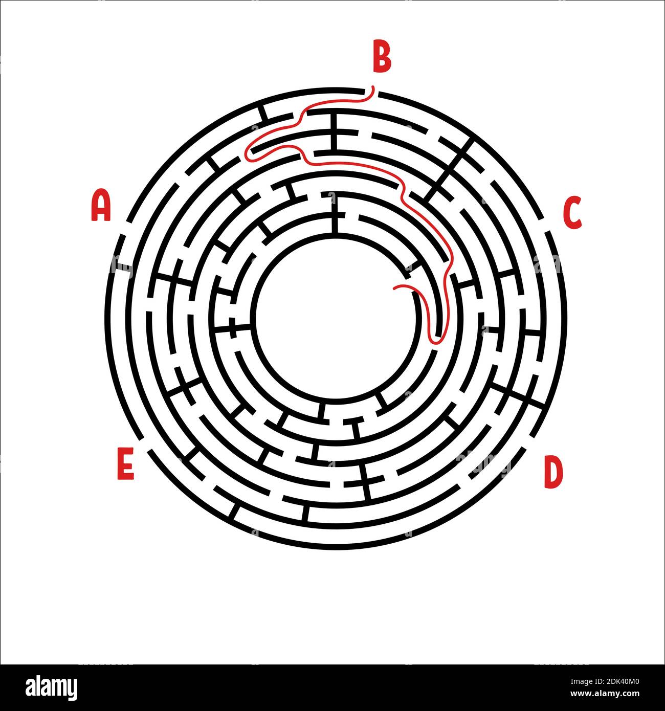 Abstract round maze. Game for kids. Children's puzzle. Five entrances ...