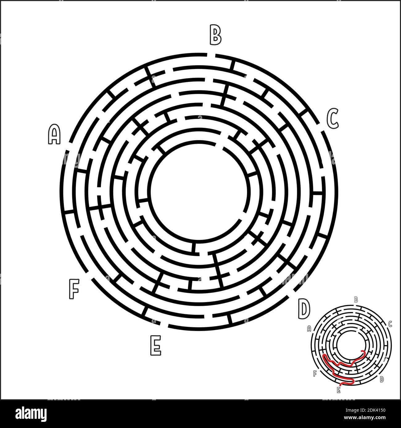 Abstract round maze. Game for kids. Children's puzzle. Six entrances ...
