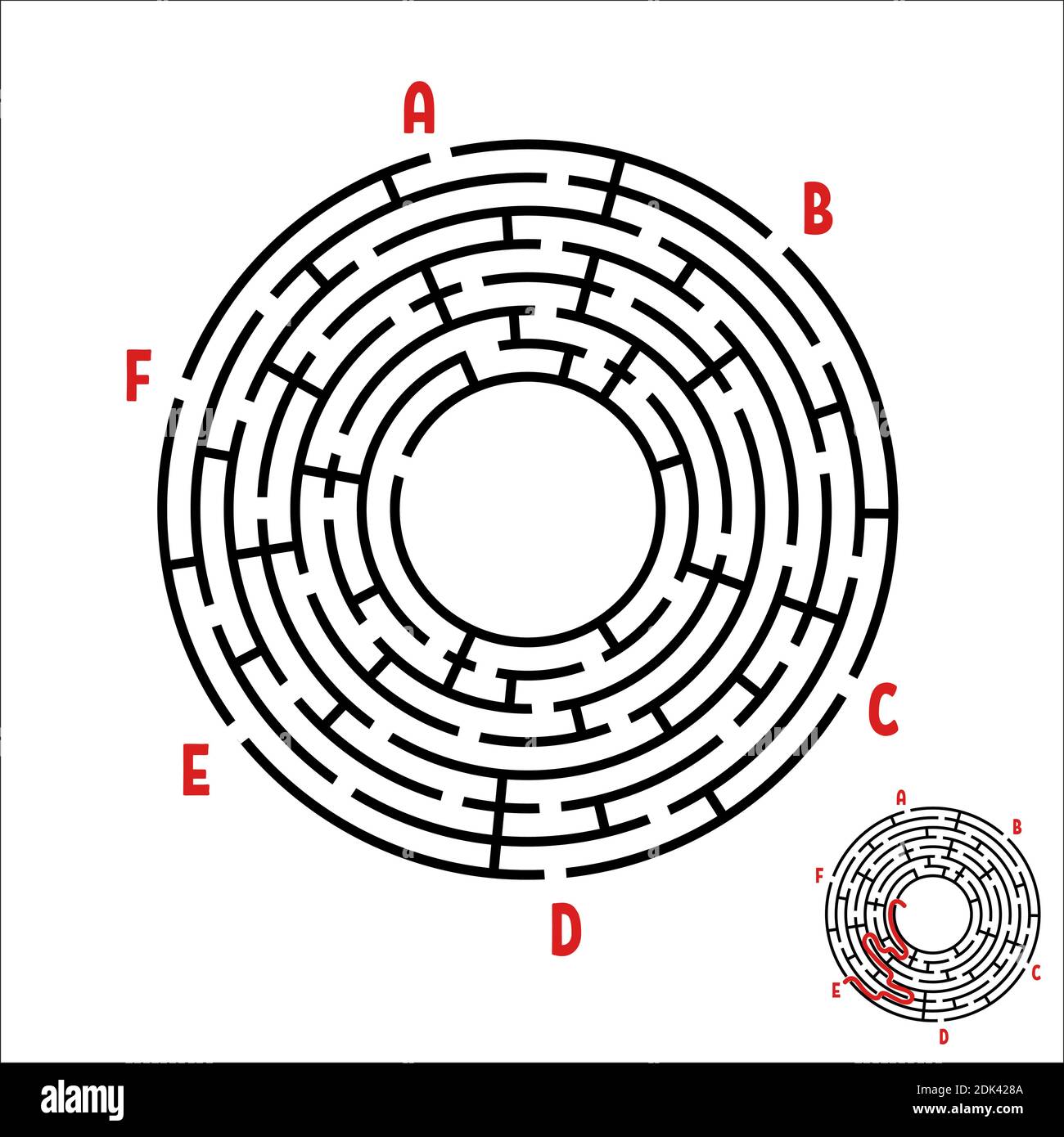 Black round maze. Game for kids. Children's puzzle. Many entrances, one ...
