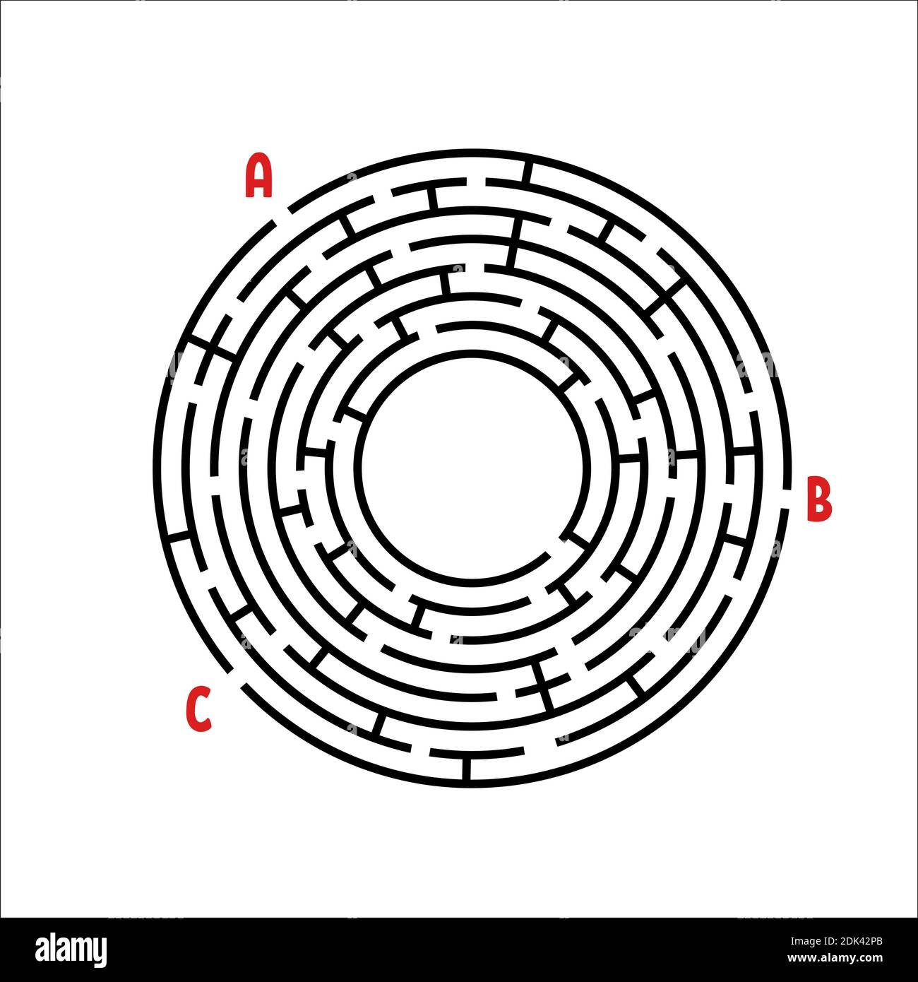 Black round maze. Game for kids. Children's puzzle. Many entrances, one ...