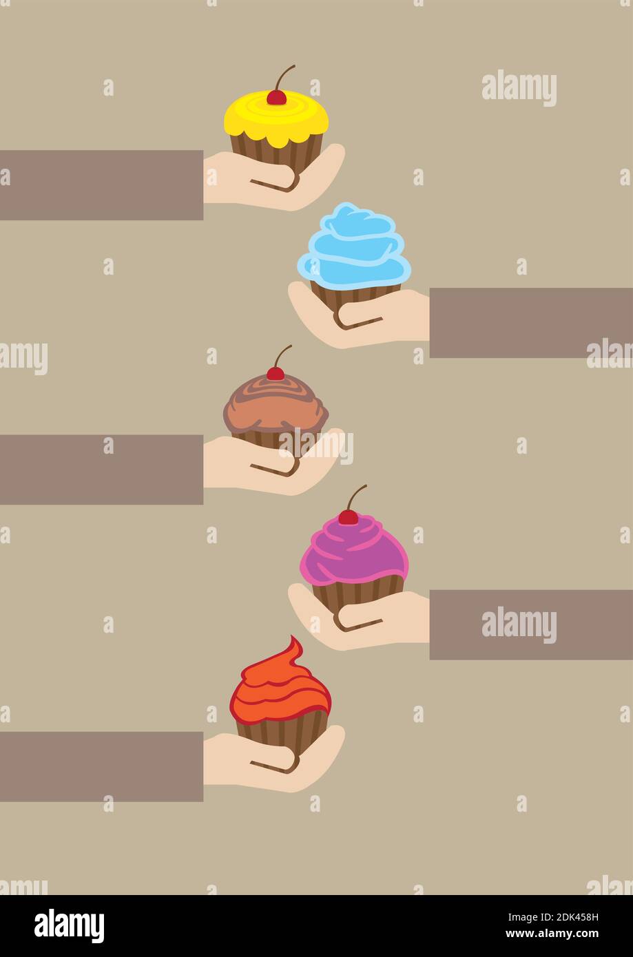 Vector illustration of extended arms holding cupcakes in hand Stock ...