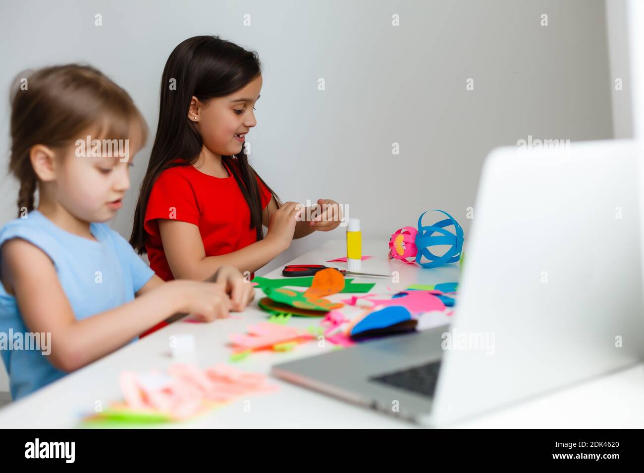 Learning from home, Home school kid concept. Little children study ...