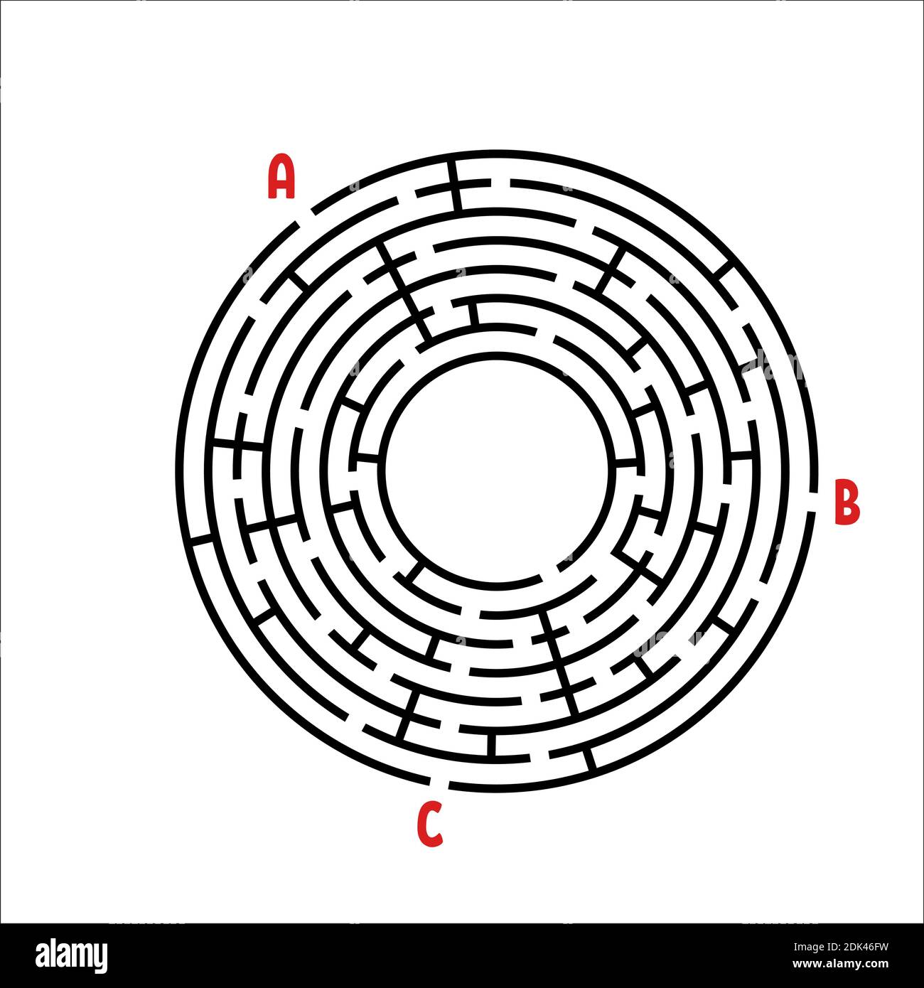 Black round maze. Game for kids. Children's puzzle. Many entrances, one ...