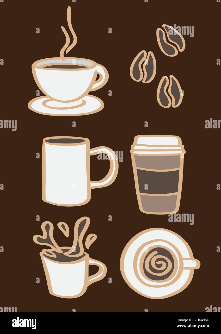 Vector cartoon illustration of coffee beans and coffee beverage in ...