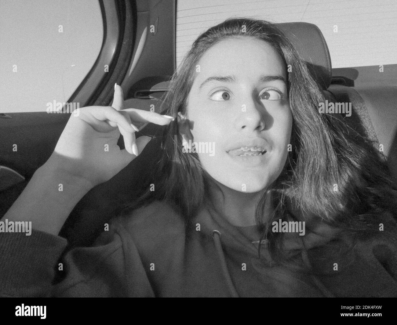 Car front view woman sitting Black and White Stock Photos & Images - Alamy