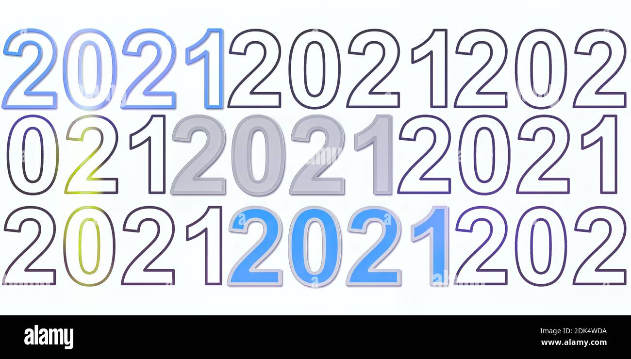 An illustration of the number 2021 written repeatedly on a white ...