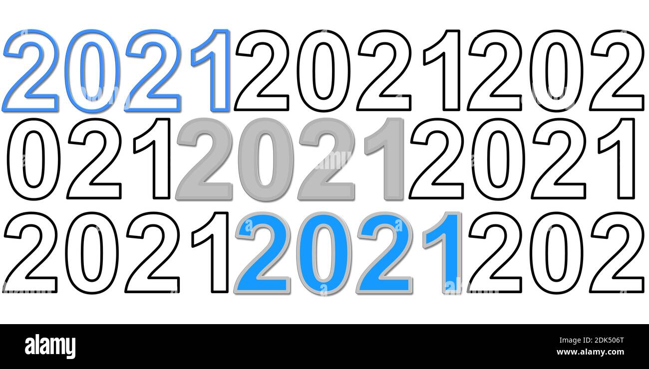An illustration of the number 2021 written repeatedly on a white ...