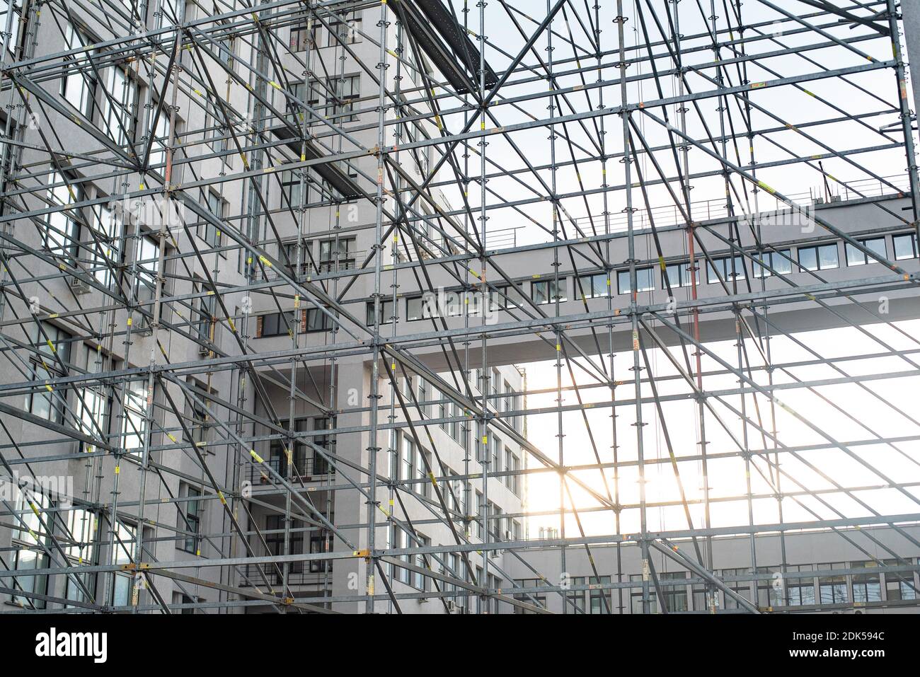 Construction site of the building. Extensive scaffolding providing ...