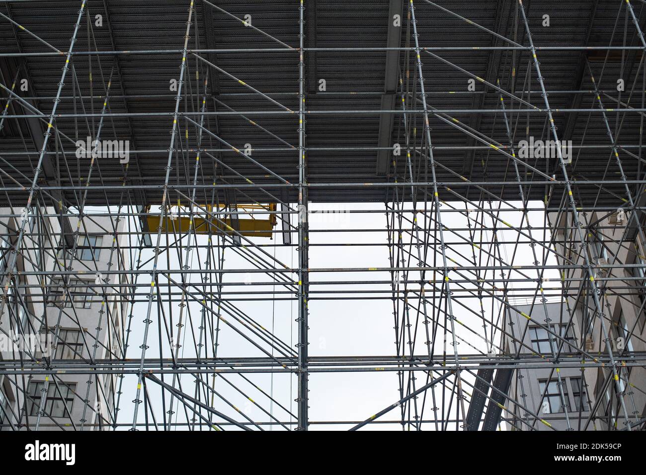 Construction site of the building. Extensive scaffolding providing ...