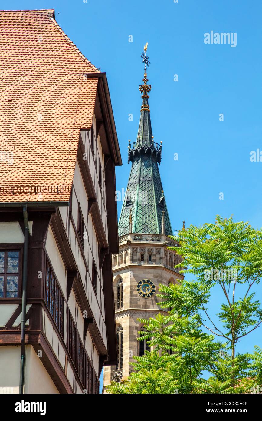 Germany, Baden-Wuerttemberg, town of Bad Urach, church tower St ...