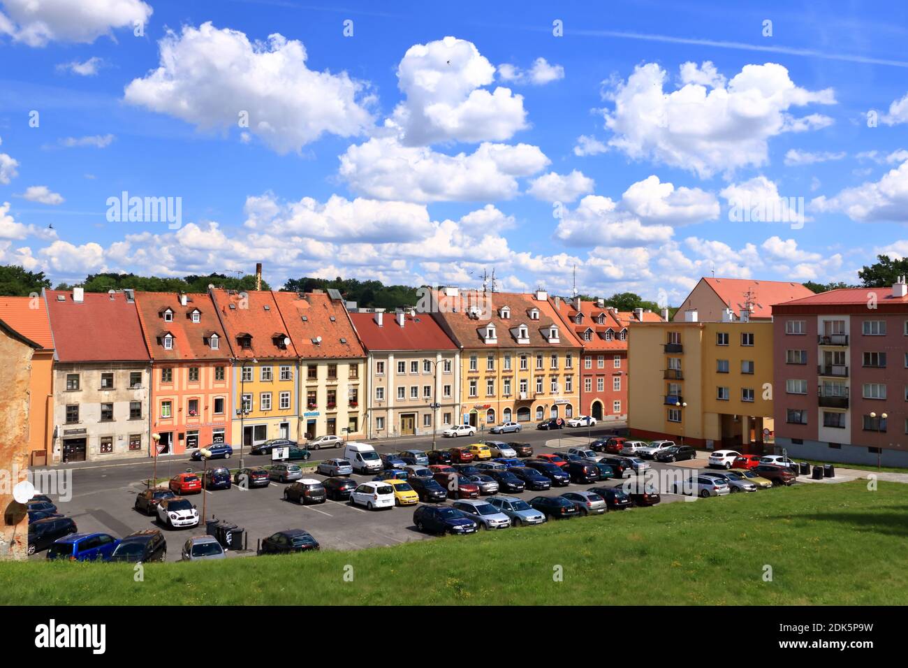 July 14 2020 Cheb/Eger in Czech Republic: Group of medieval houses near ...