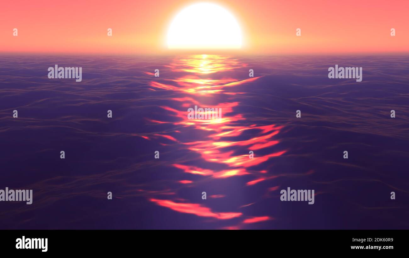 panorama of the ocean sunset, sea sunset, 3d render illustration Stock ...