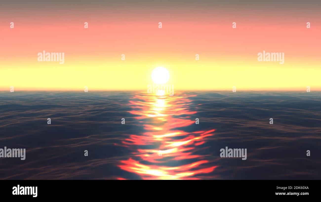 panorama of the ocean sunset, sea sunset, 3d render illustration Stock ...