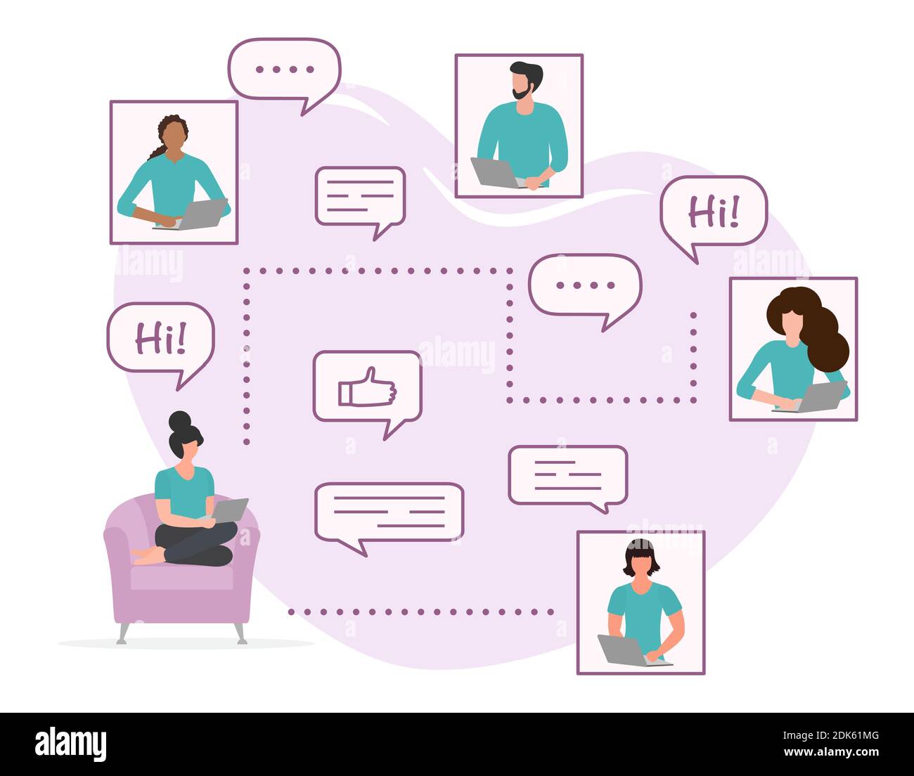 Vector illustration People group talk. Video call conference ...